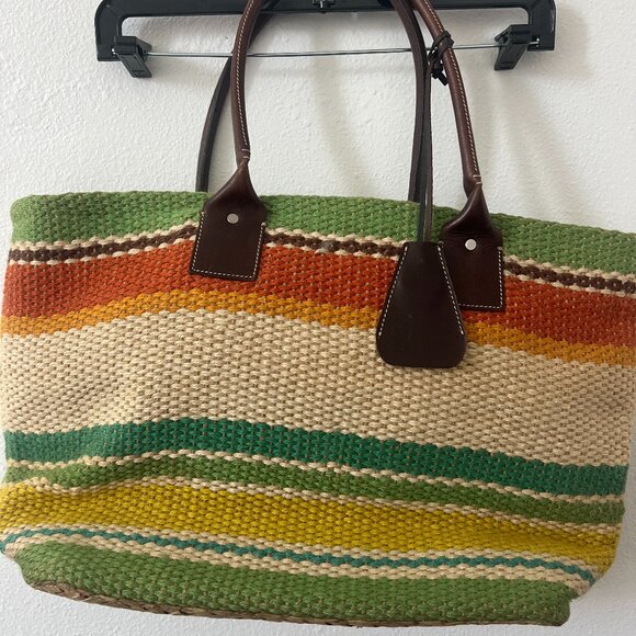 GAP | Bags | Gap Woven Straw Tote Bag With Leather Handles Vibrant ...